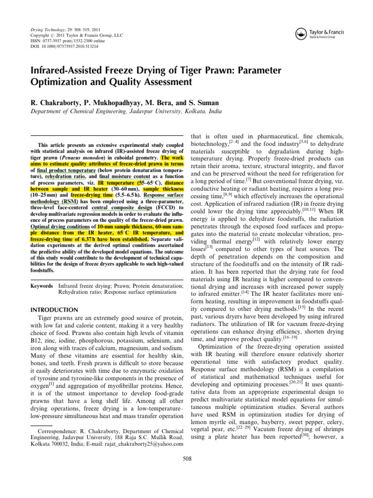 Infrared-Assisted Freeze Drying of Tiger Prawn | PDF | Differential ...