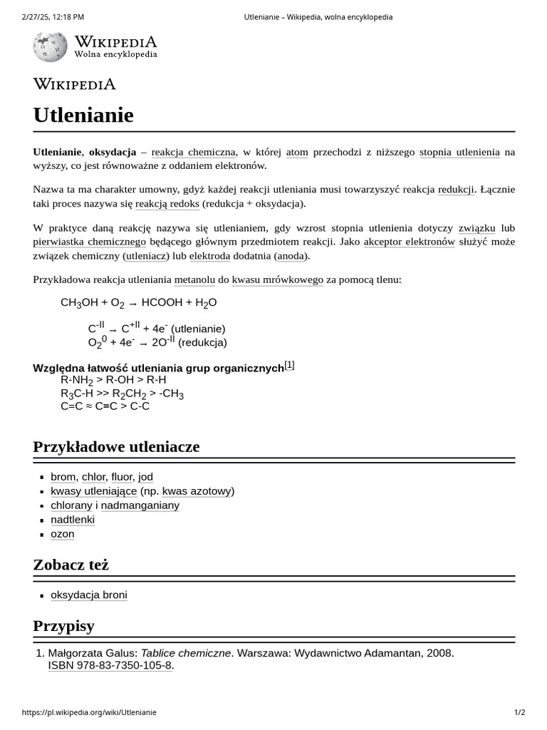 Utlenianie - Wikipedia, Wolna Encyklopedia | PDF