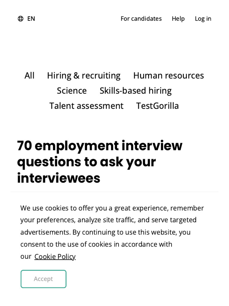 70 Employment Interview Questions - TestGorilla | PDF | Http Cookie ...