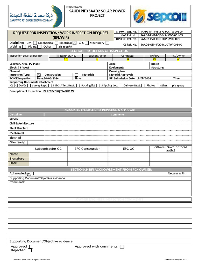 Revised New RFI Format (TW-W) | PDF | Engineering