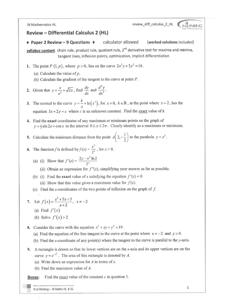 Differential Calculus Review 2nd Semester | PDF