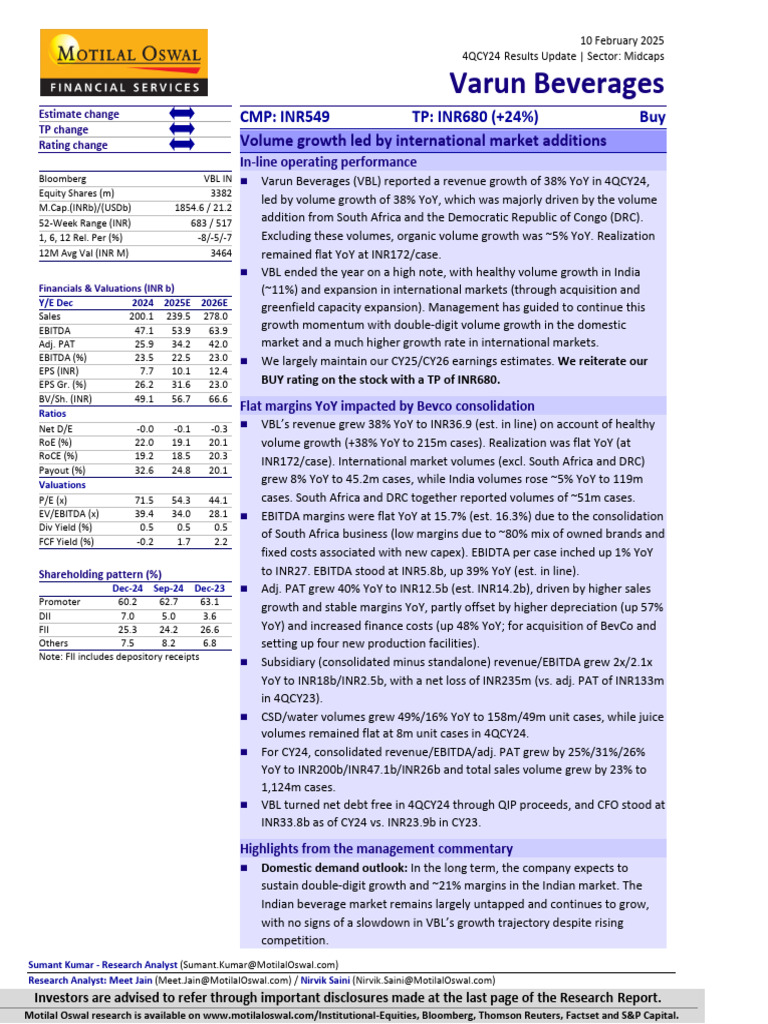 VBL 20250210 Mosl Ru PG010 | PDF | Economies | Private Sector