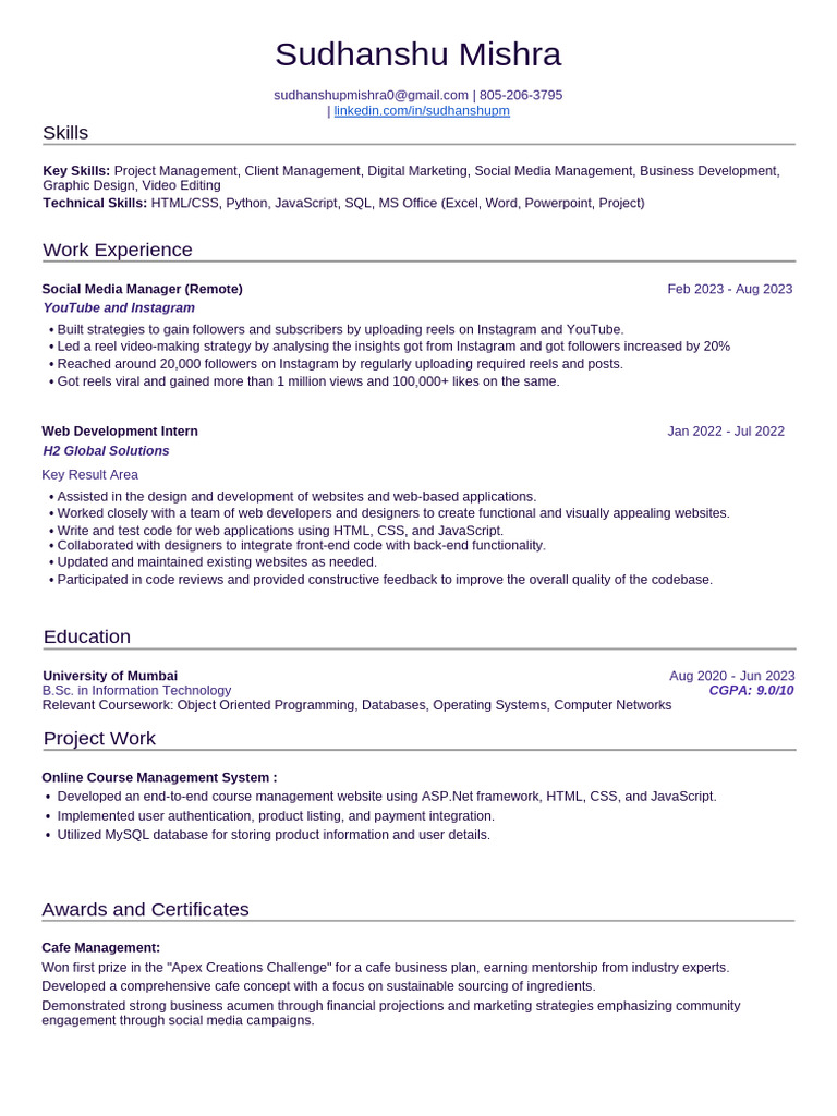 Sudhanshu P Mishra Resumé | PDF | Web Development | World Wide Web
