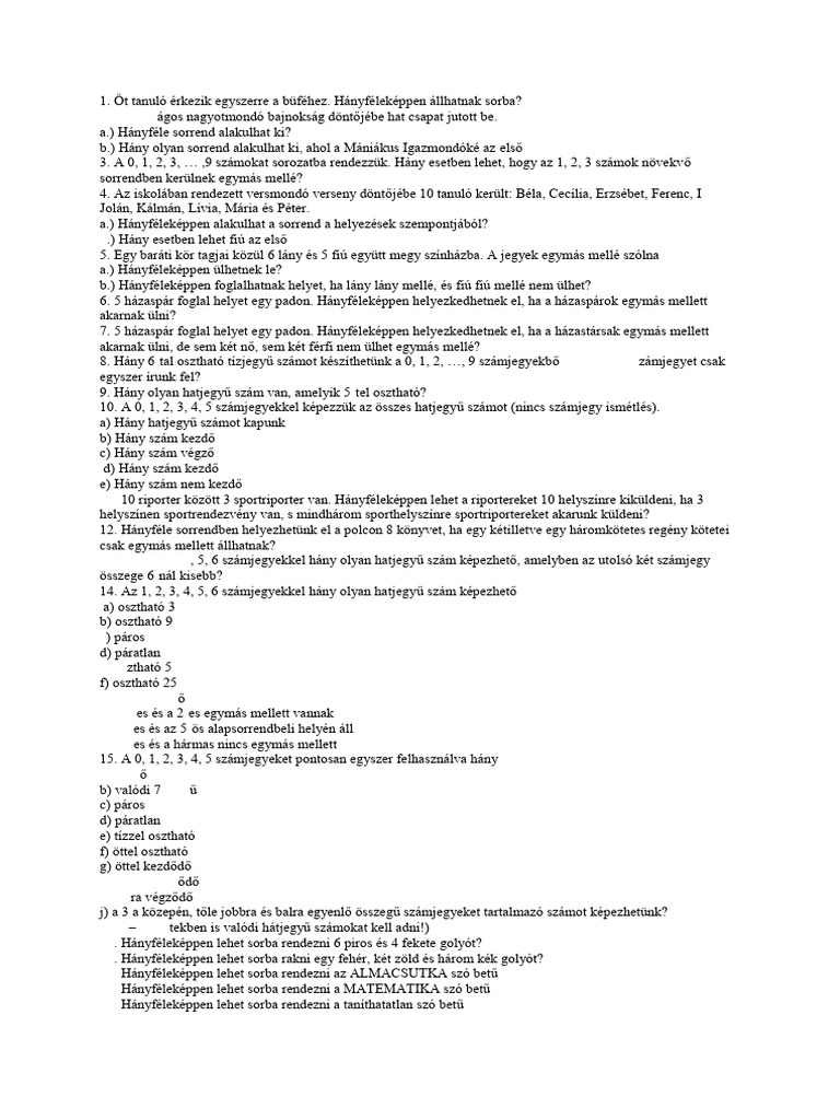 Kmbinatorika Feladatok | PDF