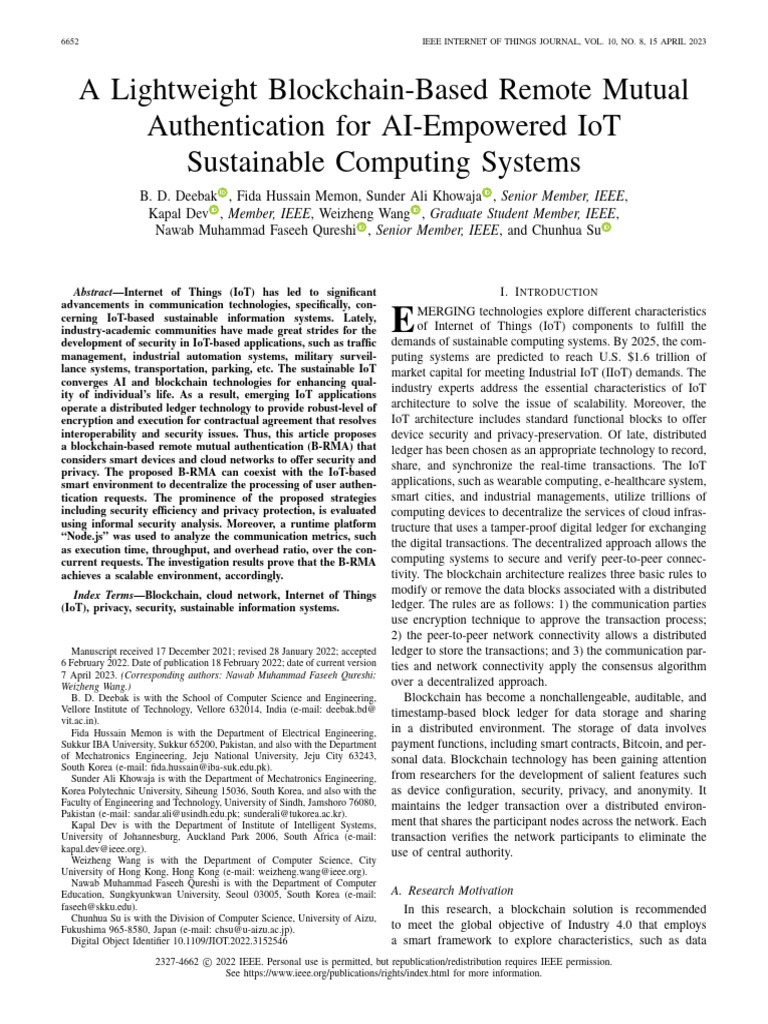 A Lightweight Blockchain-Based Remote Mutual | PDF | Internet Of Things | Computer Network