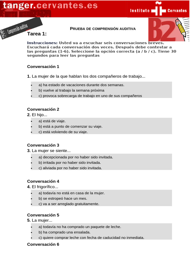Prueba de Comprensión Auditiva B2 | PDF | Bailes