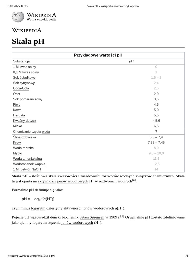Skala PH - Wikipedia, Wolna Encyklopedia | PDF