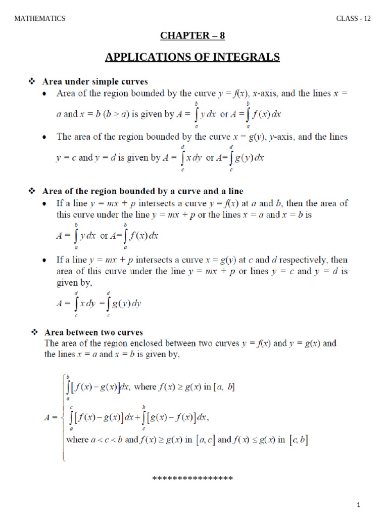 Class 12 Mathematics: Integrals & Graphs | PDF