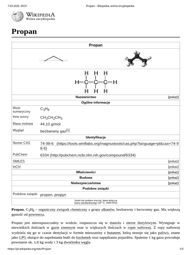 Propan - Wikipedia, Wolna Encyklopedia | PDF