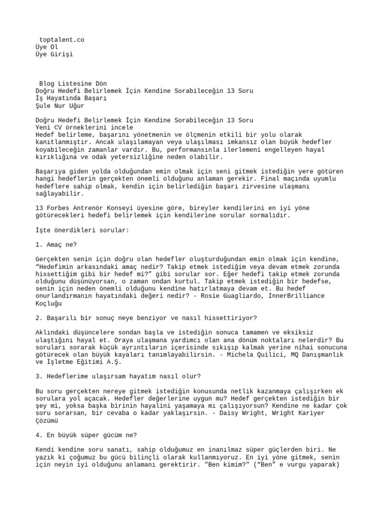 Hedef Belirleme Soruları, Önemli | PDF