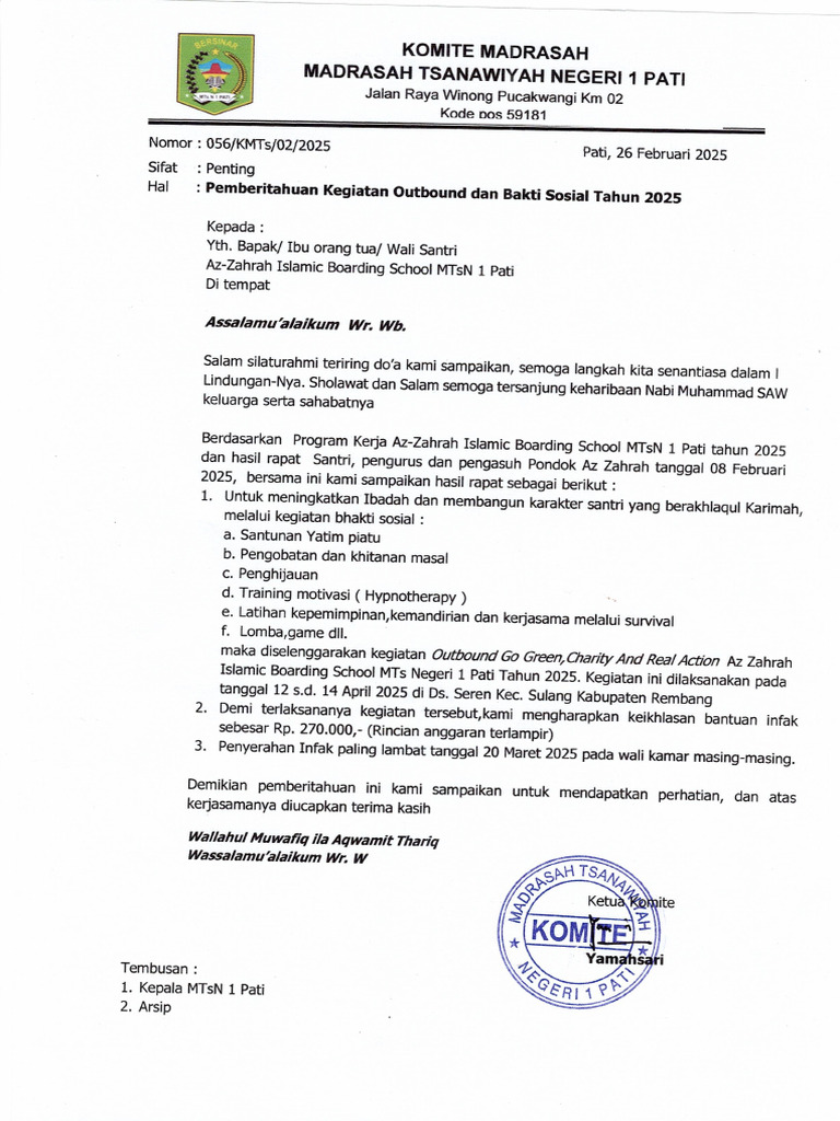 Surat Pemberitahuan Outbound Tahun 2025 | PDF