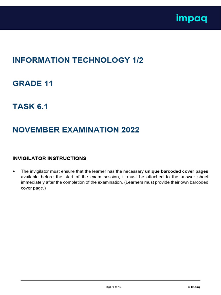Grade 11 IT November Exam Instructions | PDF | Microsoft Word | Databases