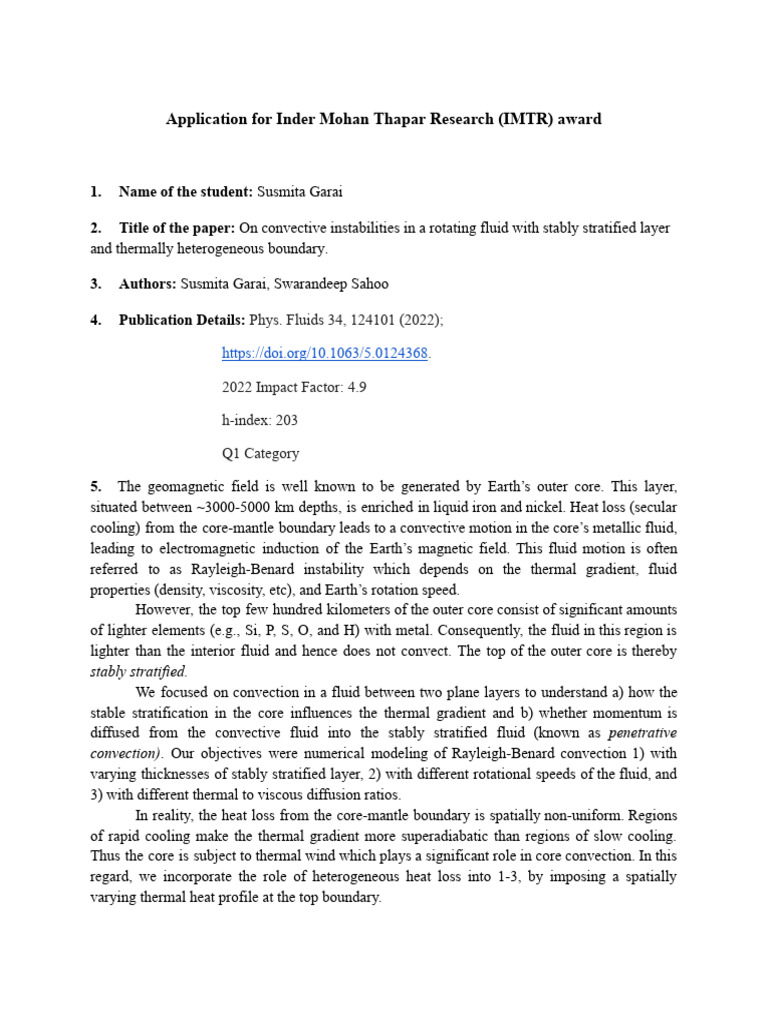 Application For Inder Mohan Thapar Research (IMTR) Award | PDF ...