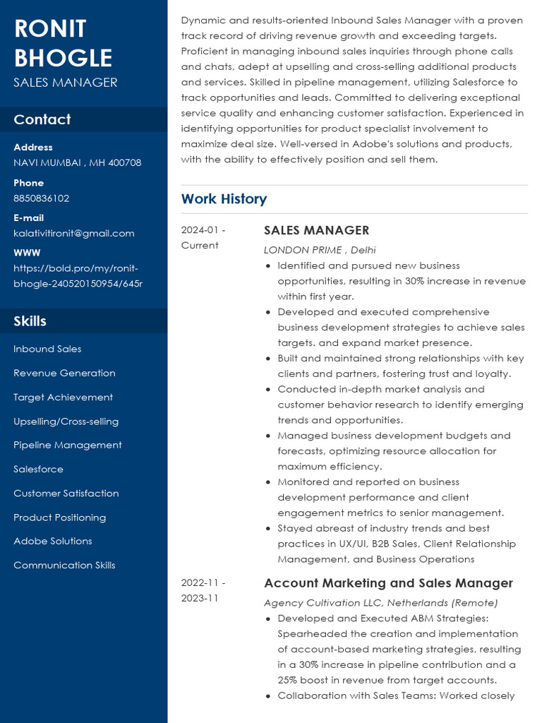 Ronit Bhogle Resume .s. | PDF | Marketing | Marketing Strategy