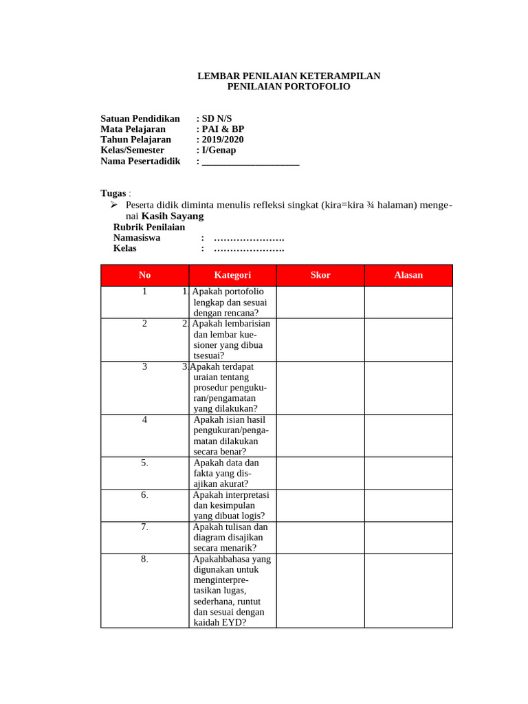 13.Lampiran Portofolio rpp 1 | PDF