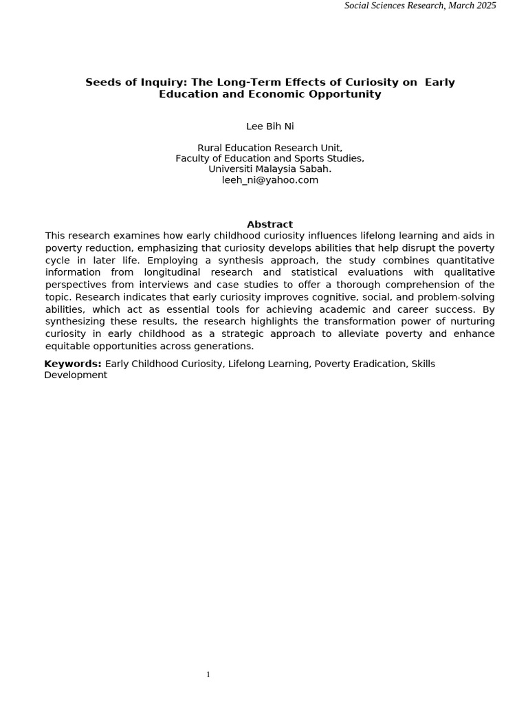 Seeds of Inquiry: The Long-Term Effects of Curiosity On Early Education ...