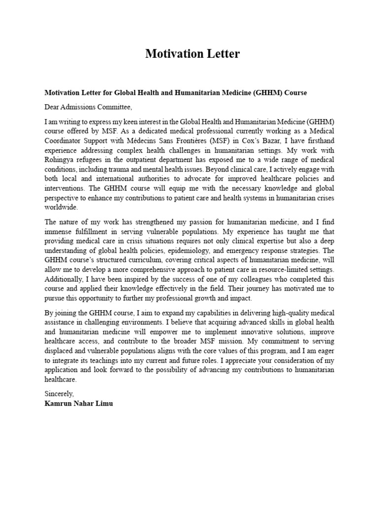 Motivation Letter | PDF | Médecins Sans Frontières | Health Care