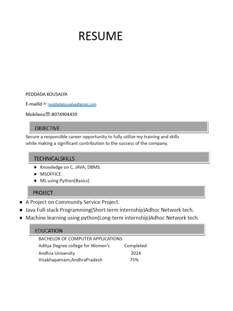 Resume of Peddada Kousalya | PDF