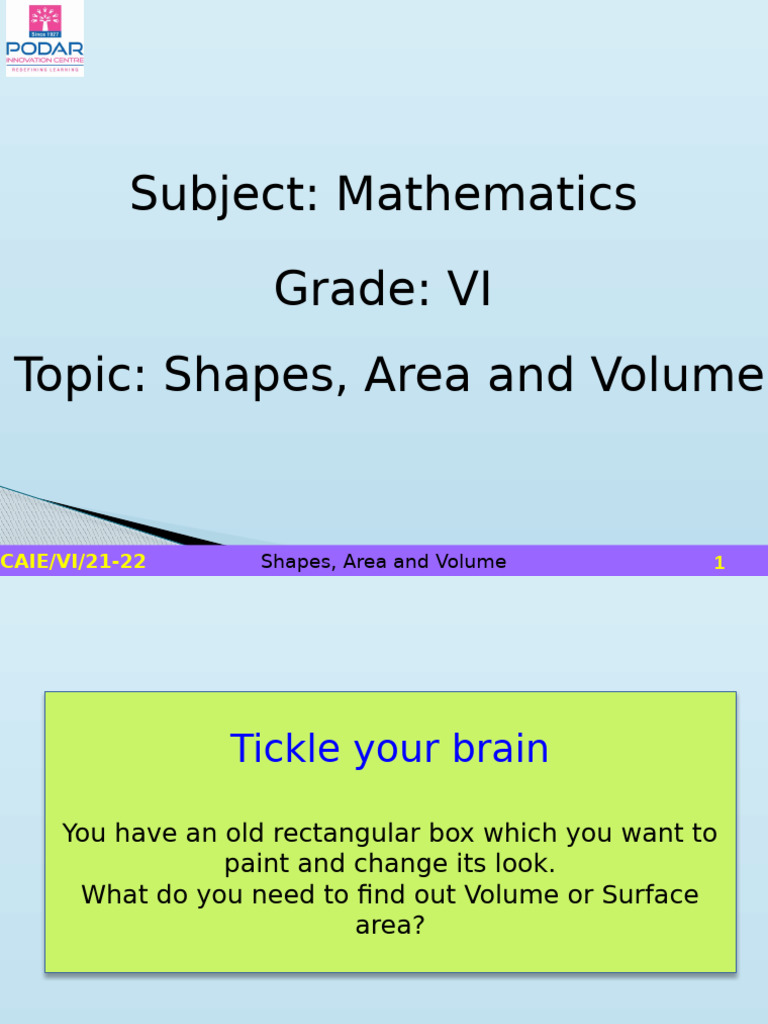 PPT4 - CAIE - Math - VI - Shapes, Area and Volume | PDF
