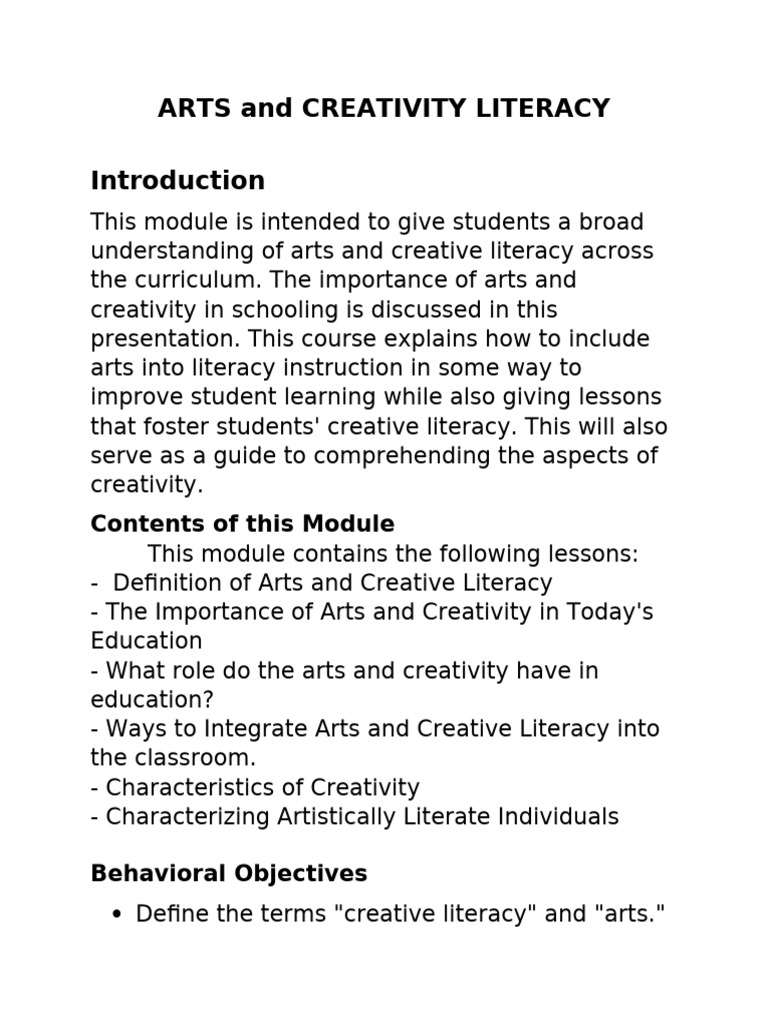 Hand Out Arts and Creativity | PDF | Creativity | Literacy
