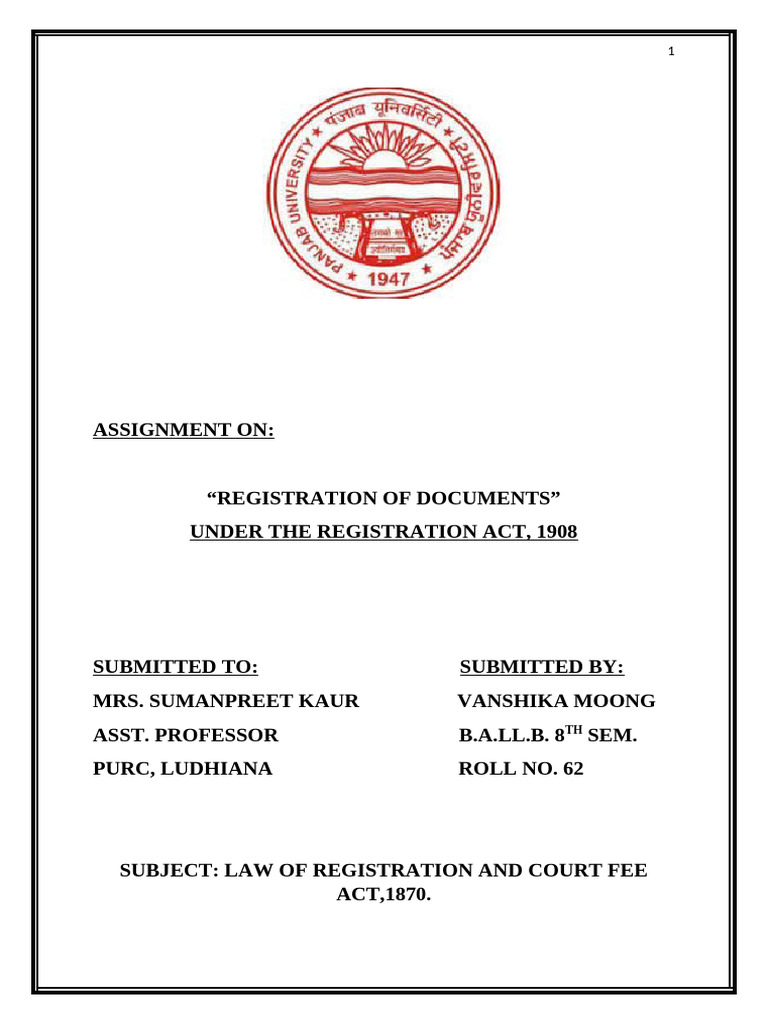 Overview of the Registration Act, 1908 | PDF | Lawsuit | Supreme Court ...