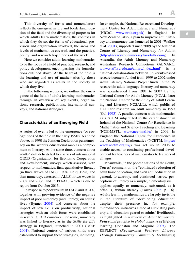 Emerging Field of Adult Mathematics Learning | PDF | Literacy | Adult ...