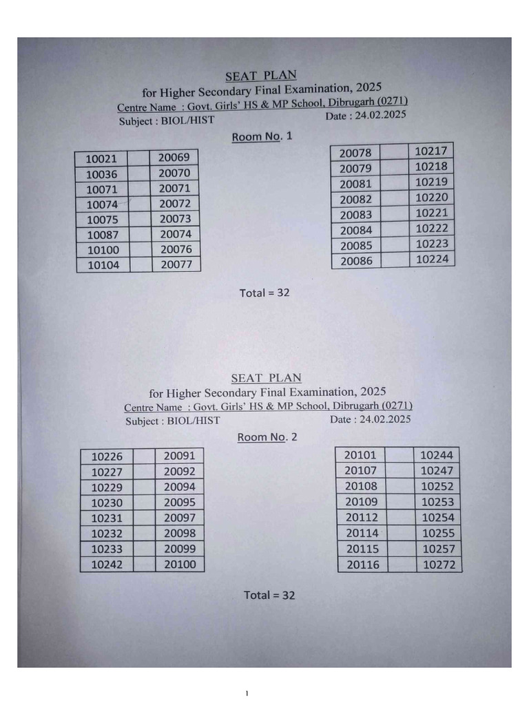 Seat Plan (24-02-2025) | PDF