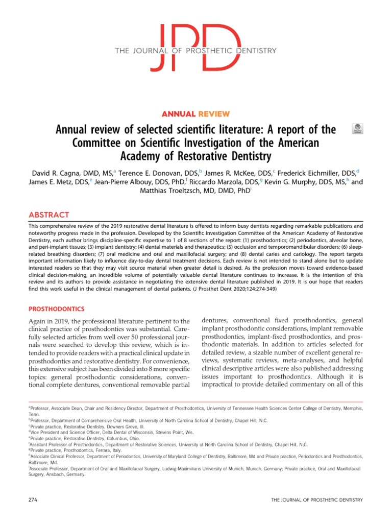 JPD Annual Scientific Review 2020 | PDF | Dentistry | Prosthodontics