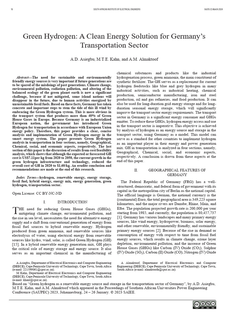Green Hydrogen A Clean Energy Solution F | PDF | Fuel Cell | Energy ...