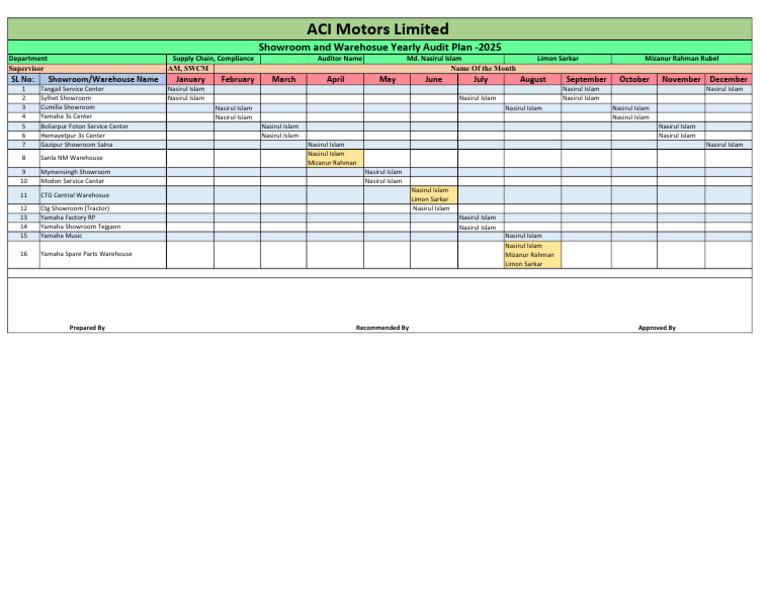 ACI Motors Showroom Audit Plan 2025 | PDF