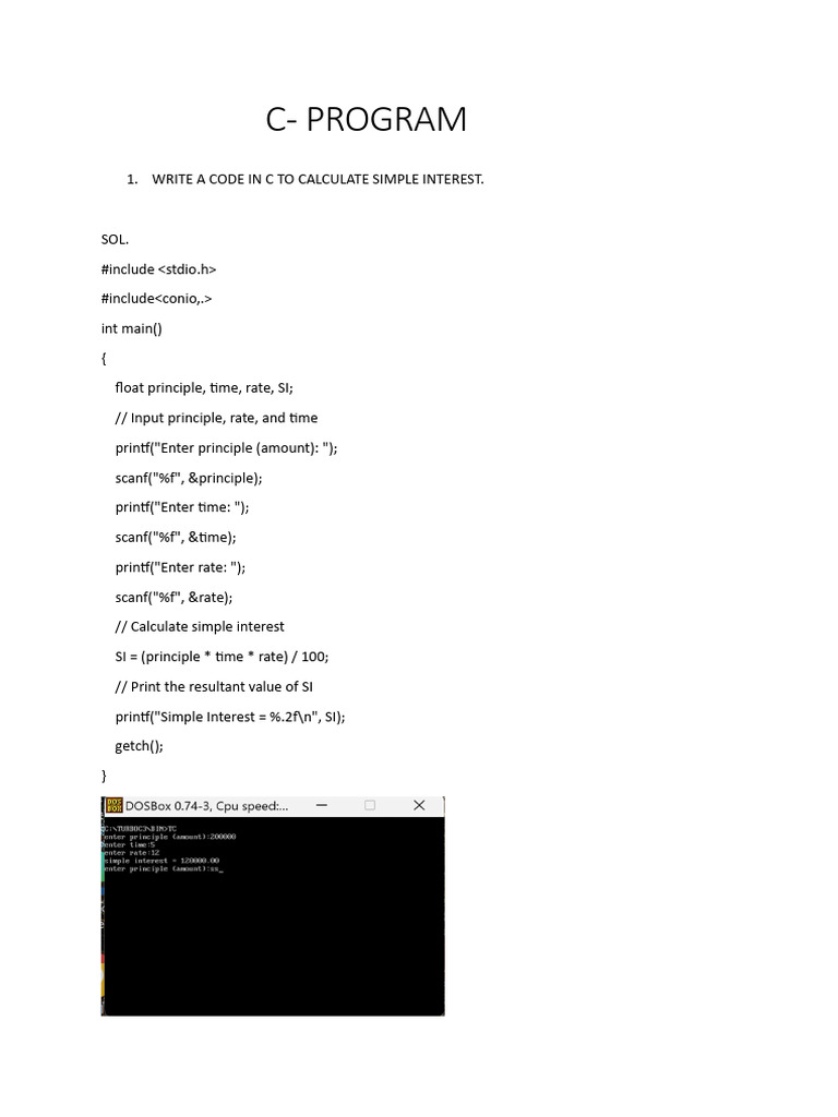 C Program for Simple Interest & Date Conversion | PDF