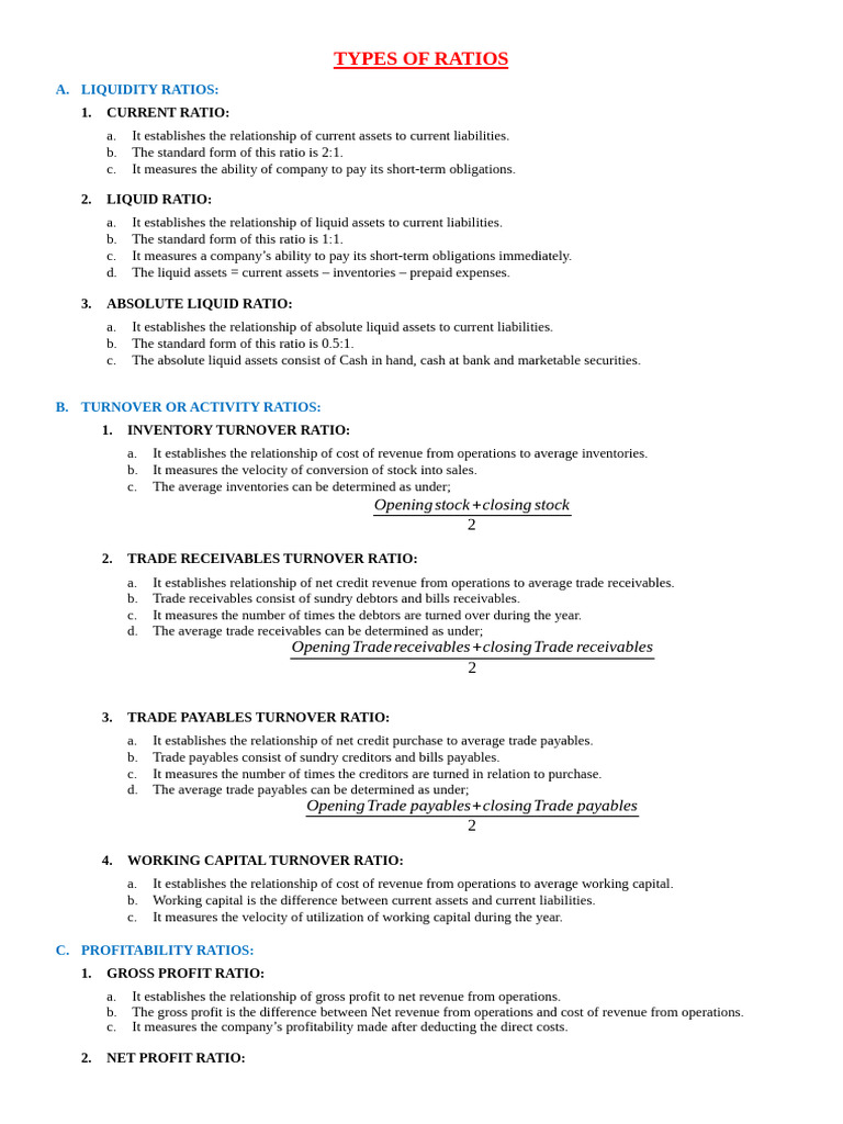 Types of Financial Ratios Explained | PDF | Revenue | Working Capital