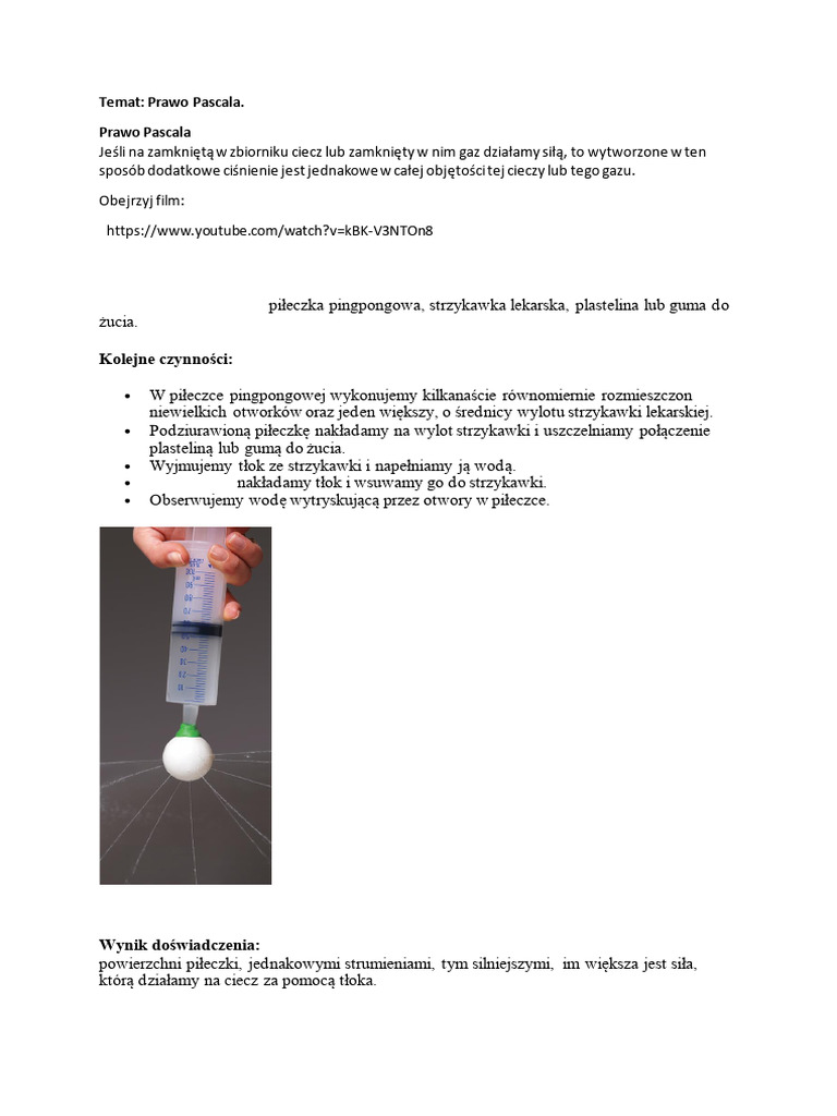 Prawo Pascala Fizyka Klasa 7 | PDF