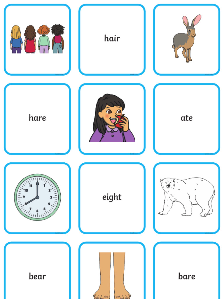 Lesson 2 Homophones Pictures Sorting Cards | PDF