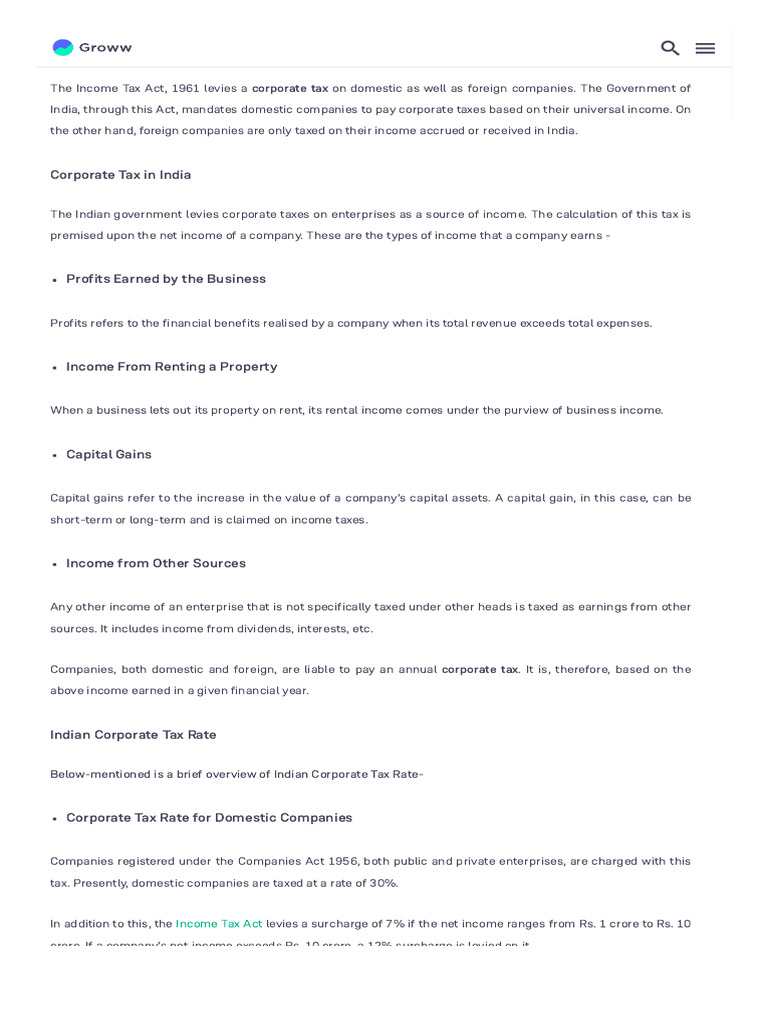 Corporate Tax Overview - Definition, Types and Tax Rate in India | PDF ...