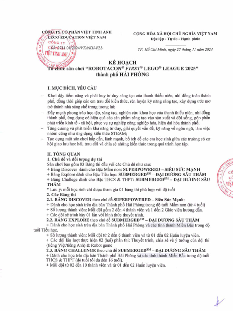 Ke Hoach To Chuc FLL 2025 - Hai Phong | PDF