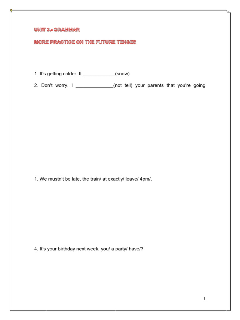 Future Tenses Practice Exercises | PDF | Linguistic Typology | Linguistics