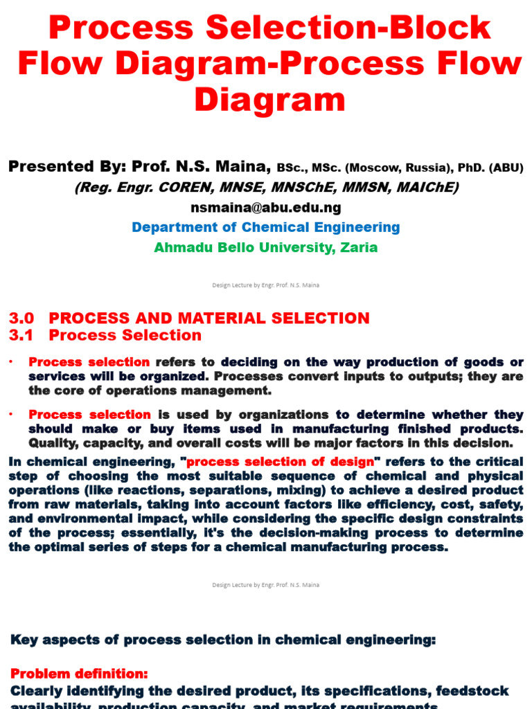 CHEN531 Process Selection-Block Flow Diagram-Process Flow Diagram ...