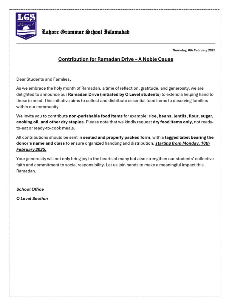 Ramadan Drive Circular 2025 | PDF