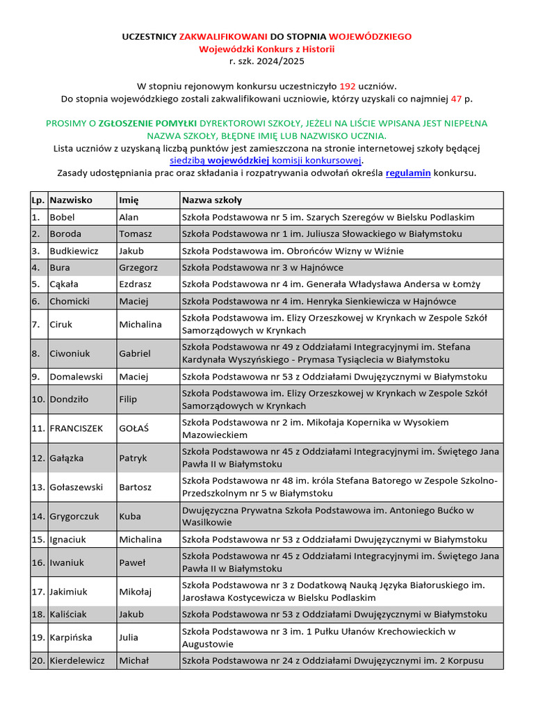 Lista Rej Historia | PDF