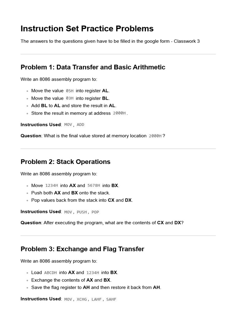 Instruction Set Practice Problems (1) | PDF | Input/Output | Computer Science