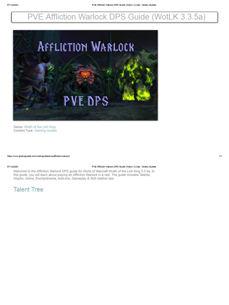 PVE Affliction Warlock DPS Guide (WotLK 3.3.5a) - Gnarly Guides | PDF | Warcraft | Role Playing ...