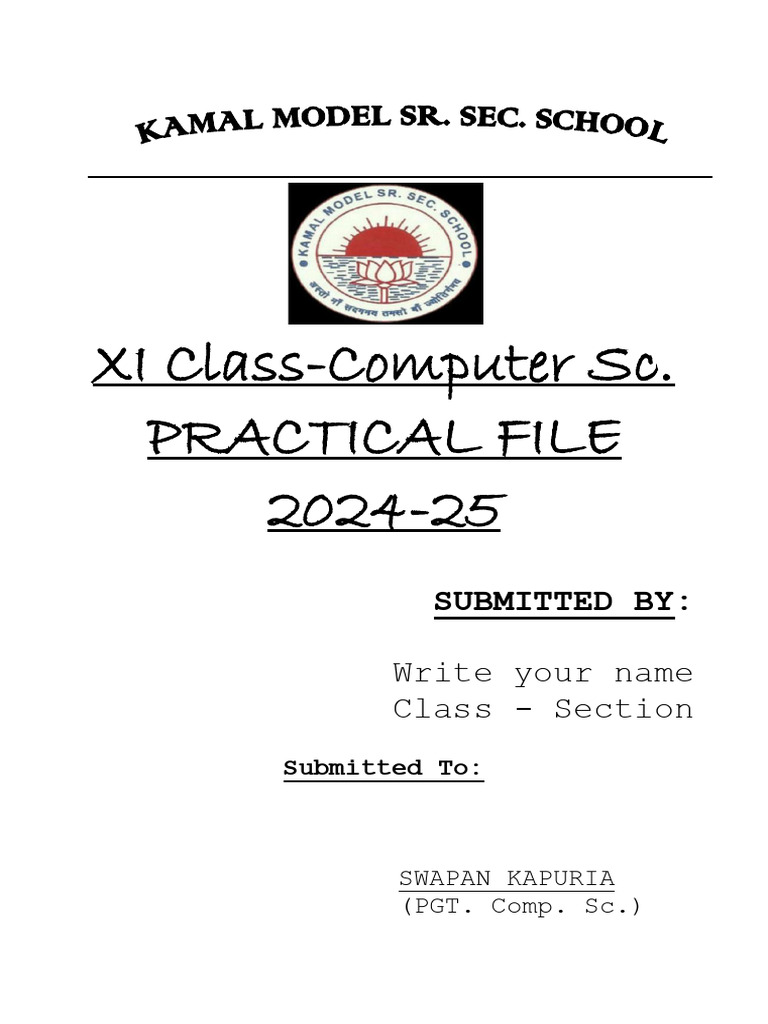 Xi Computer Science Practical File Questions 2024 245docx Pdf Computer Programming Computing