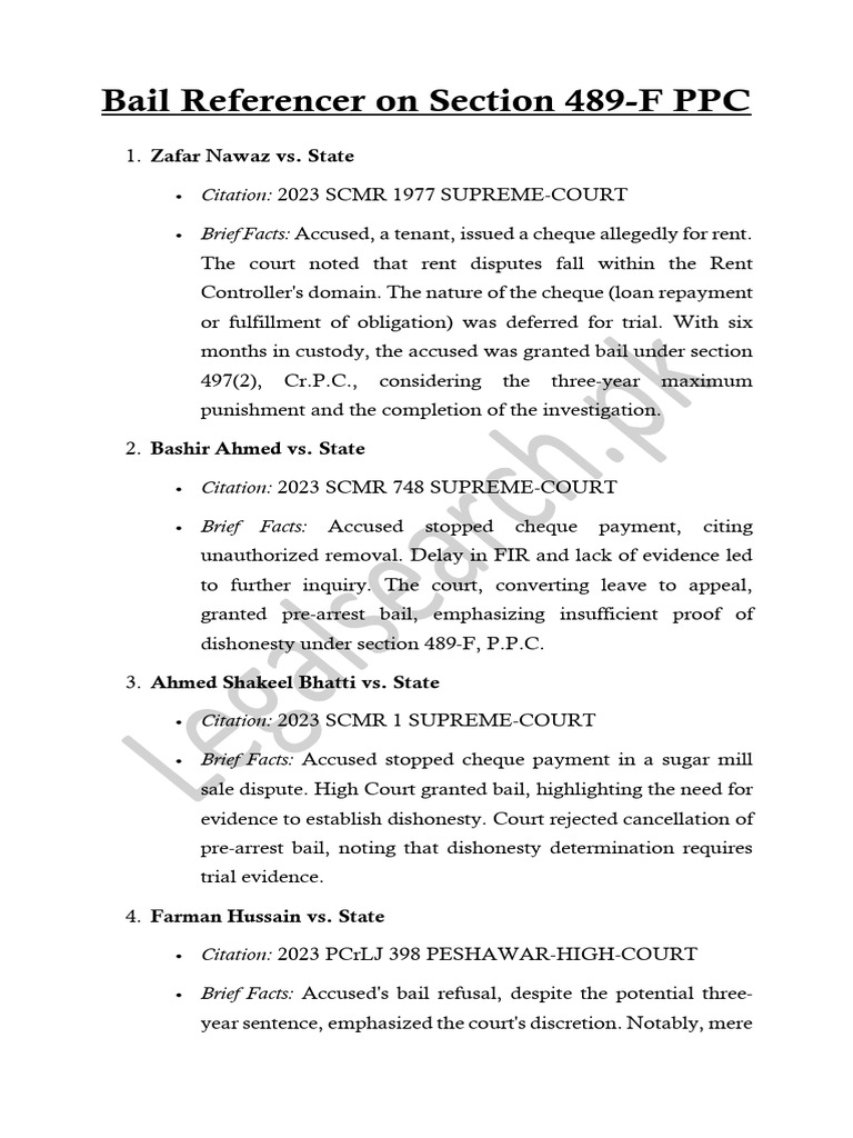 Case Law on Section 489-F PPC | PDF | Bail | Common Law