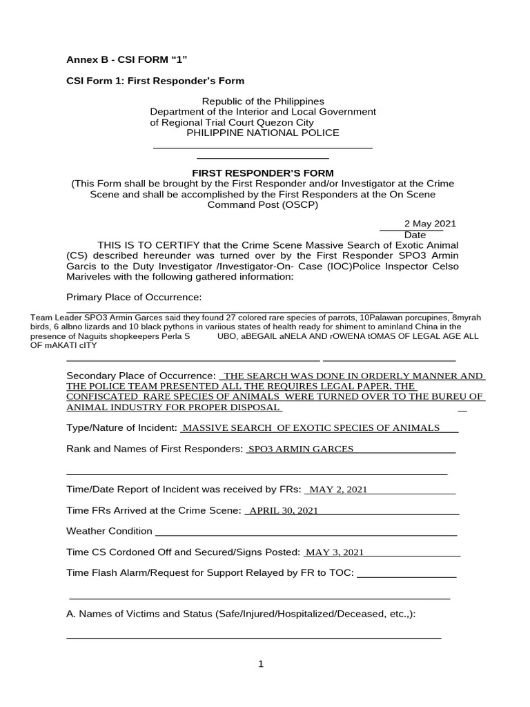 CSI Form 1 First Responders Form 1 1 | PDF | Crime Scene | Forensic Science