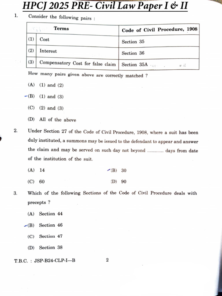 HPCJ 2025 PRE Question Paper 1 | PDF | Leasehold Estate | Eviction