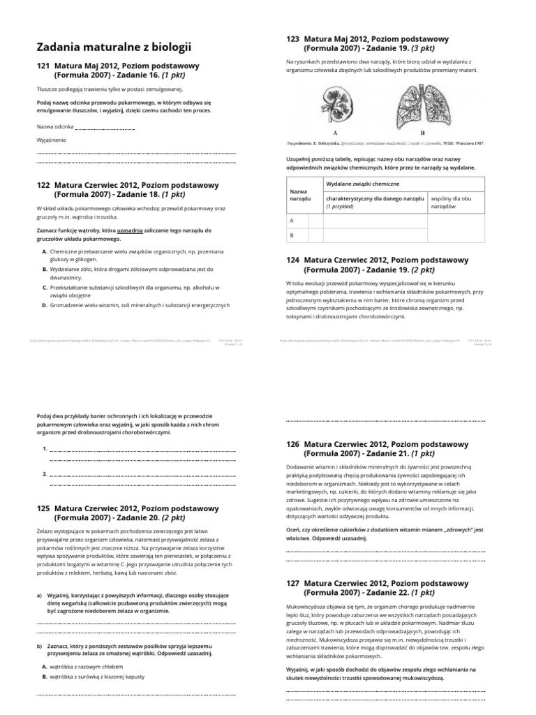 Zadania maturalne z biologii | BiologHelp cz XIII układ pokarmowy i ...