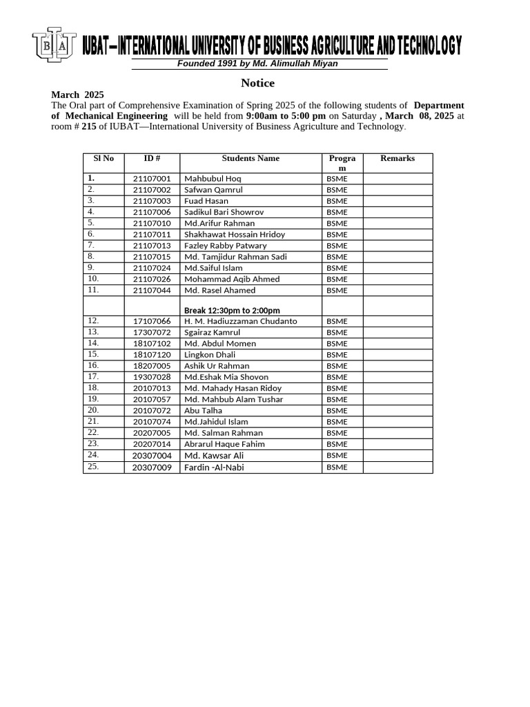 Oral-Comprehensive-schedule-BSME-program-Spring-2025 | PDF | Bangladesh