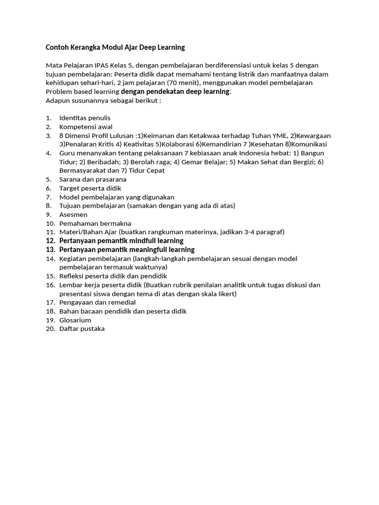 Contoh Kerangka Modul Ajar Pendekatan Deep Learning | PDF