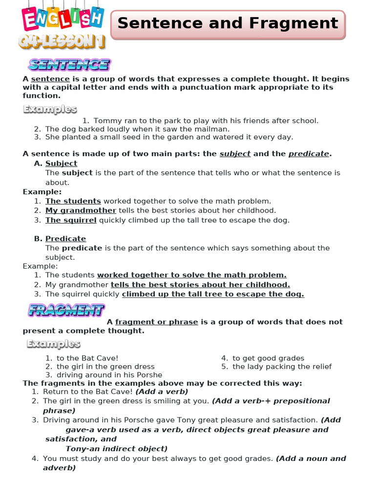 Understanding Sentences and Fragments | PDF | Verb | Subject (Grammar)